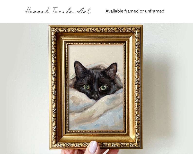 Black Cat Oil Painting – Moody Green Eyes, Cozy Cottagecore Art Print ...