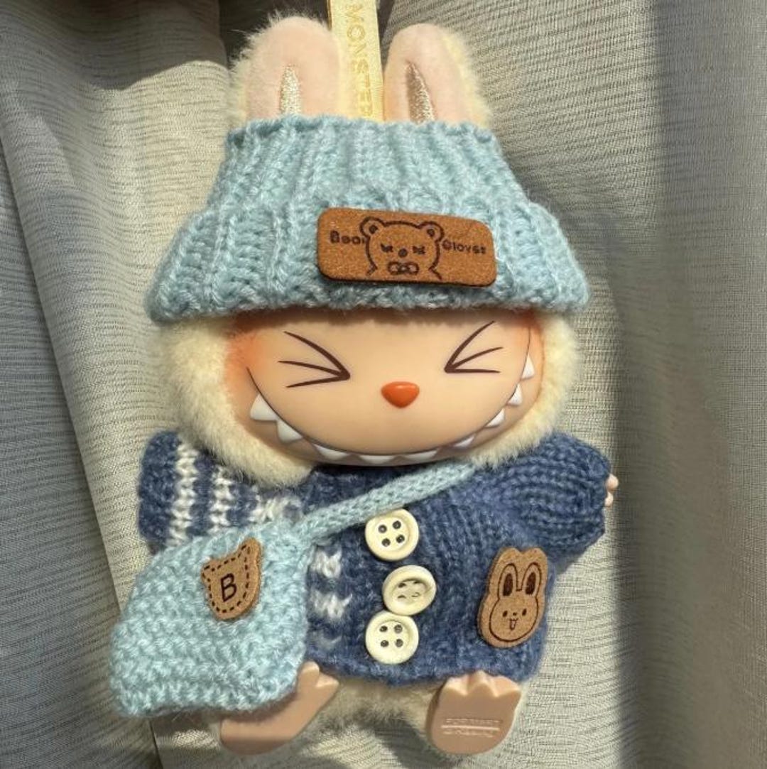 Blue Knit Labubu Doll Outfit | Handmade Clothes for Labubu | Winter ...