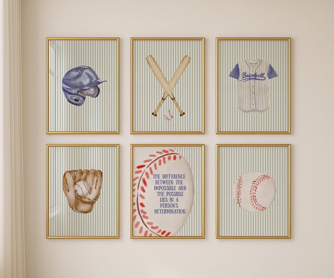 Baseball Wall Art Set: Sports Nursery Decor, Motivational Quote ...
