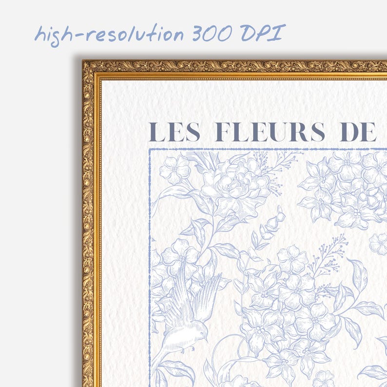 French Blue Botanical Prints: Vintage Cottage Wall Art (digital ...