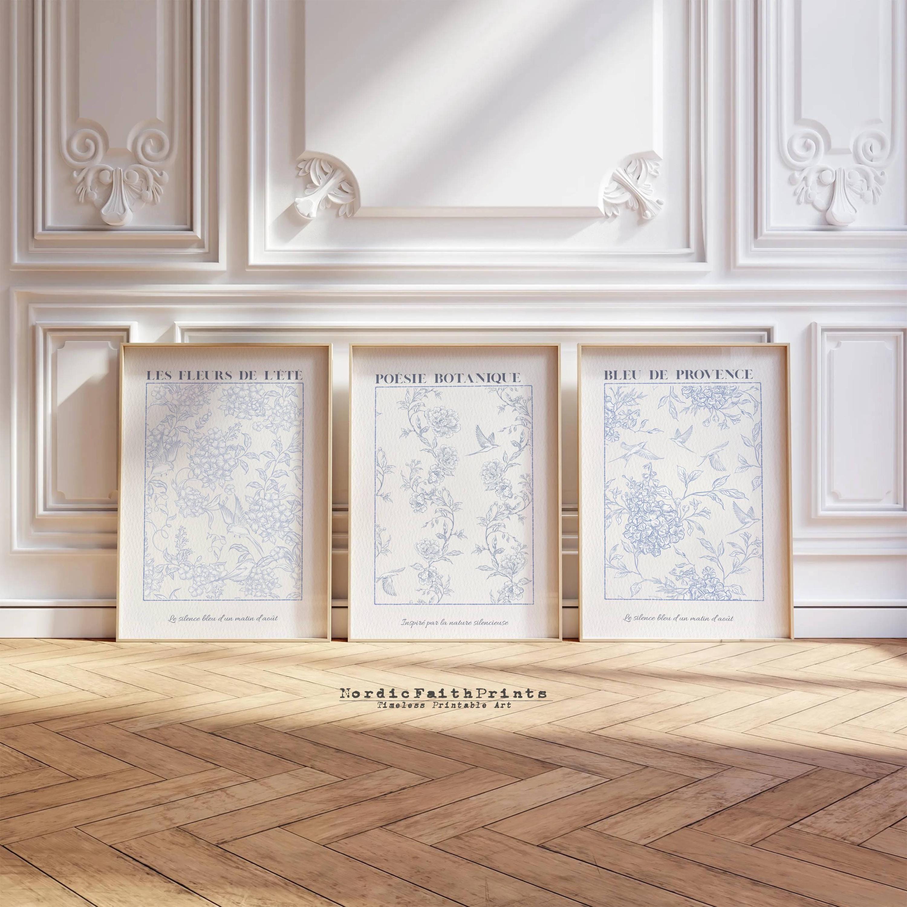 French Blue Botanical Prints: Vintage Cottage Wall Art (digital ...