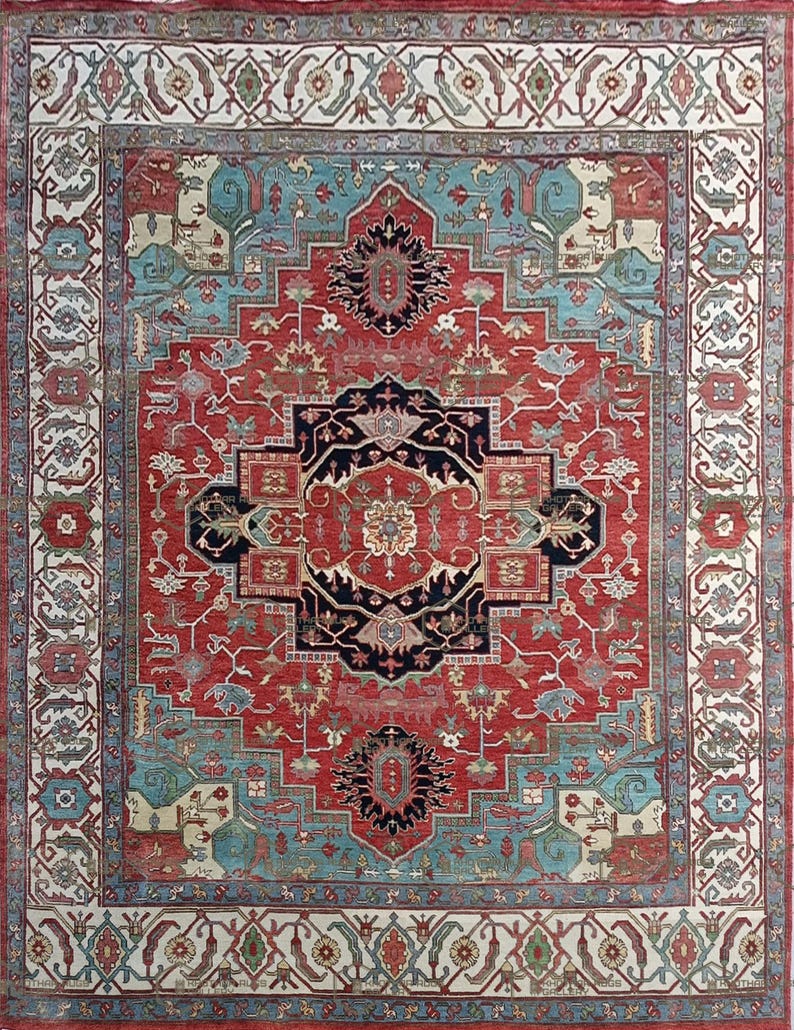 Antique Serapi Rug 9x12-red Persian Area Rug-wool Traditional Heriz ...