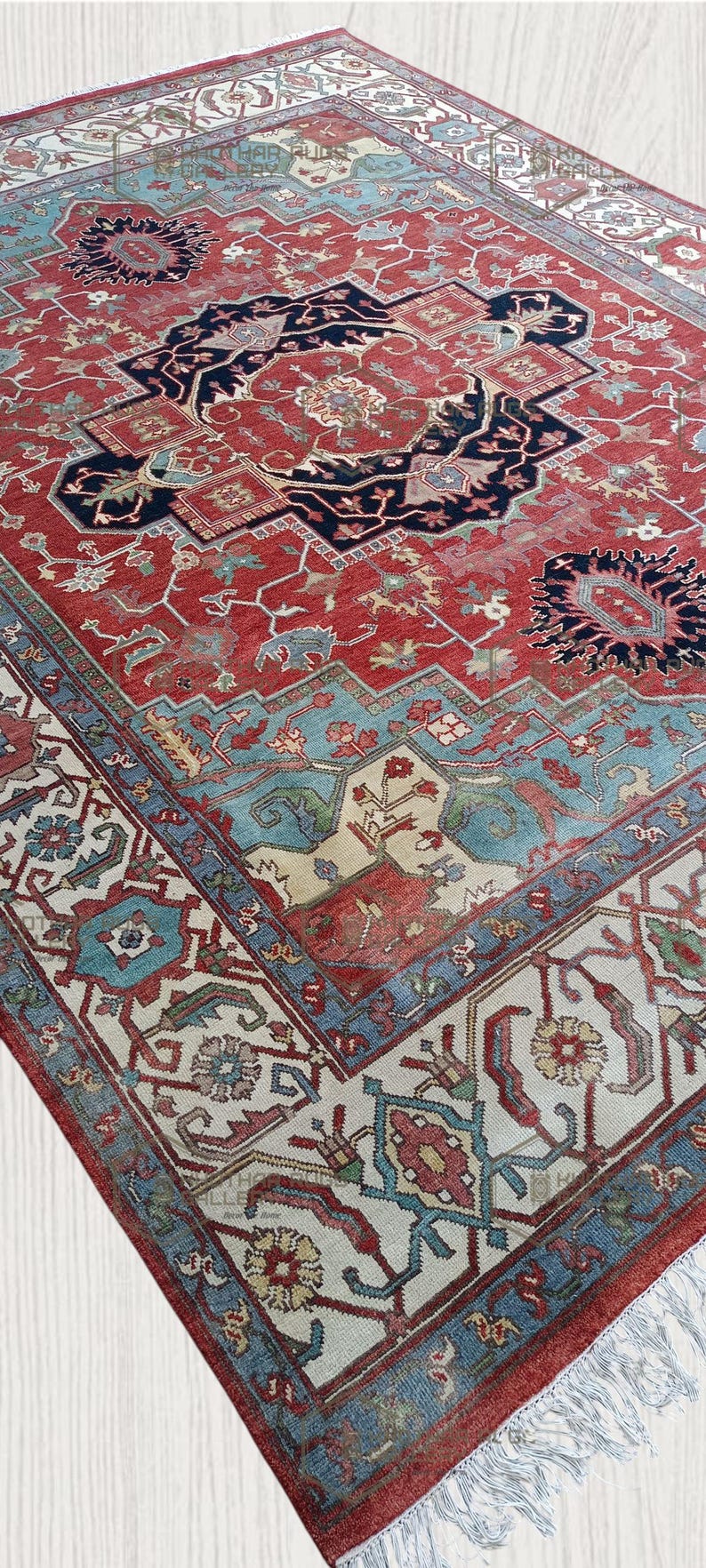 Antique Serapi Rug 9x12-red Persian Area Rug-wool Traditional Heriz ...