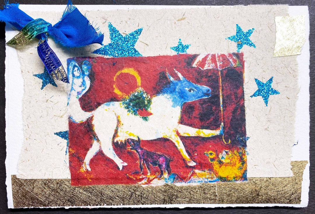 Chagall Art Greeting Card-chagall Blue and White Cow With Parasol Card ...