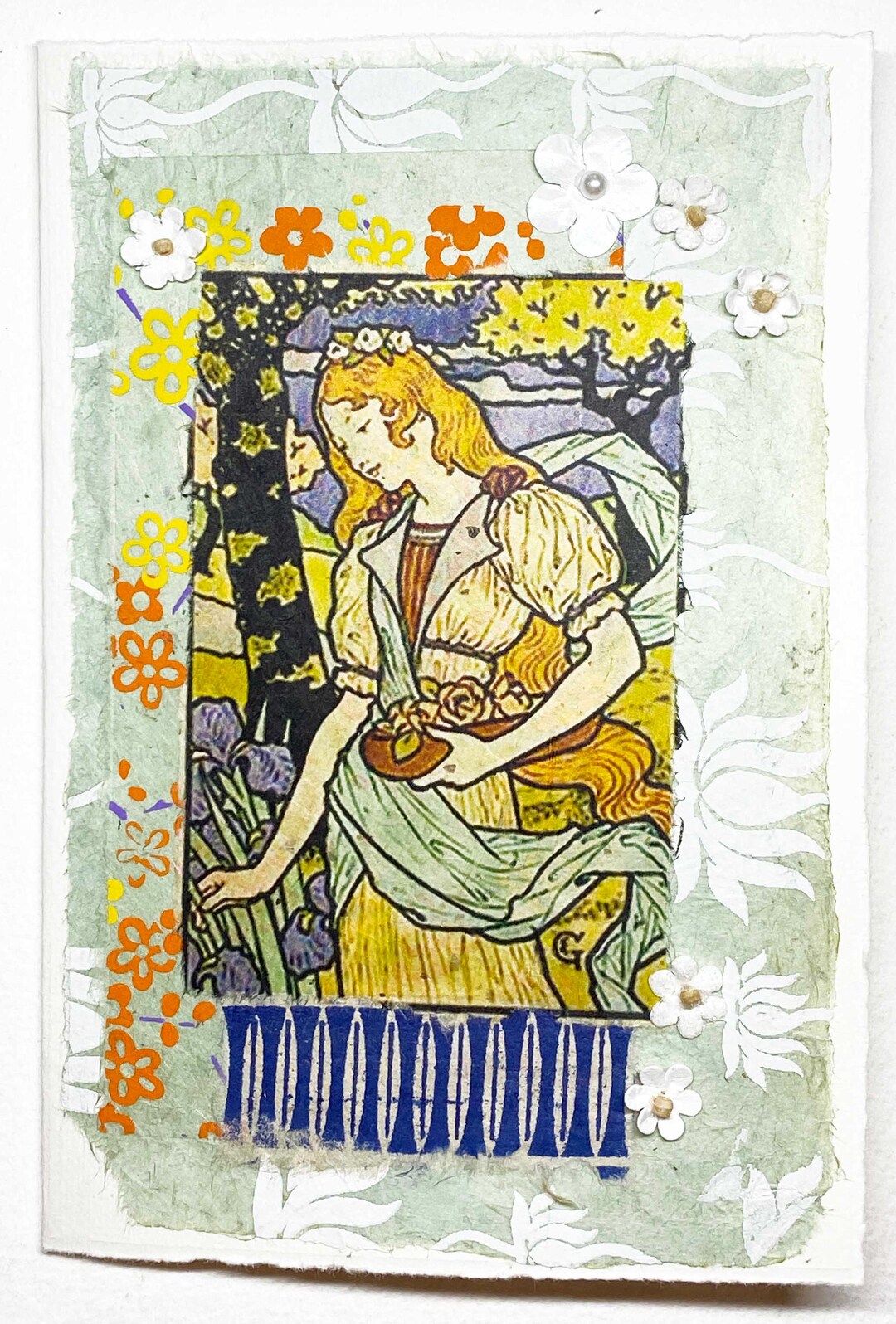 Girl With Flowers Greeting Card - Handmade - Etsy
