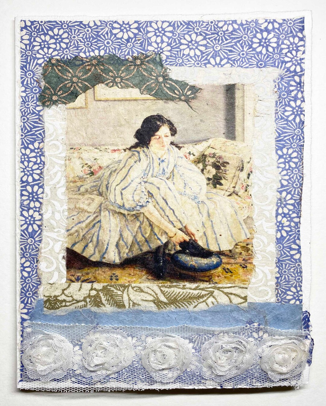 Impressionist Art Greeting Card-monet Girl Tying Shoe Art Card-collage ...