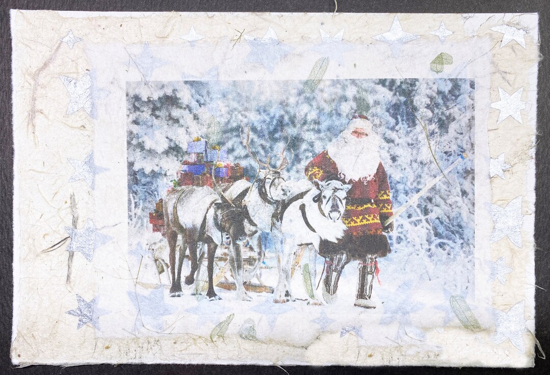 Santa and Reindeer Card - Etsy
