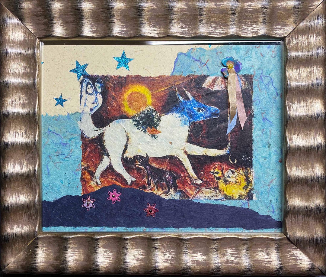 Marc Chagall Collage Cow With Parasol- Art Print Collage-framed Art ...