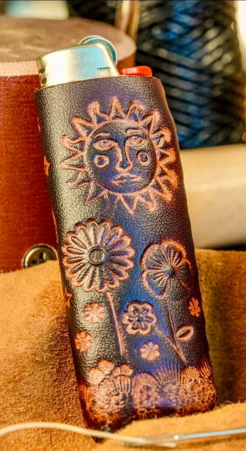 Hand-tooled Leather Lighter Case – Celestial Sun & Moon Design - Etsy