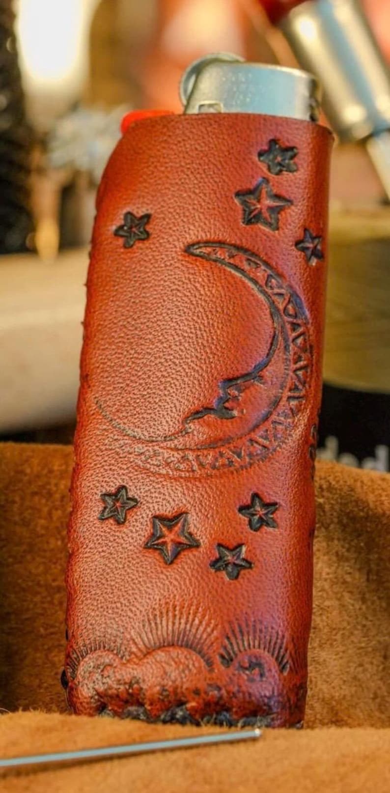 Hand-tooled Leather Lighter Case – Celestial Sun & Moon Design - Etsy
