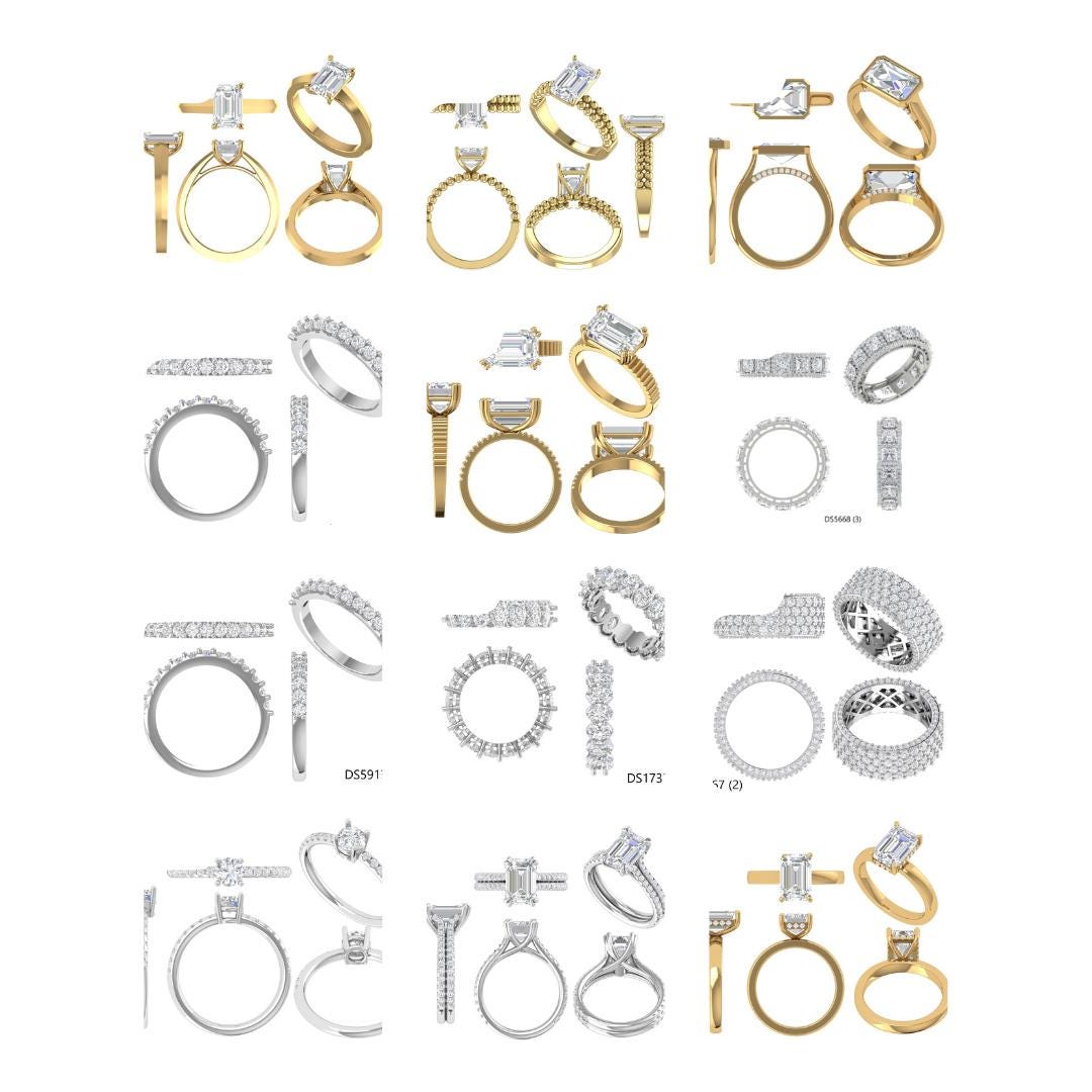 12 Rings Jewelry CAD Ring Pack | Premium Ring Designs for Fine Jewelry ...