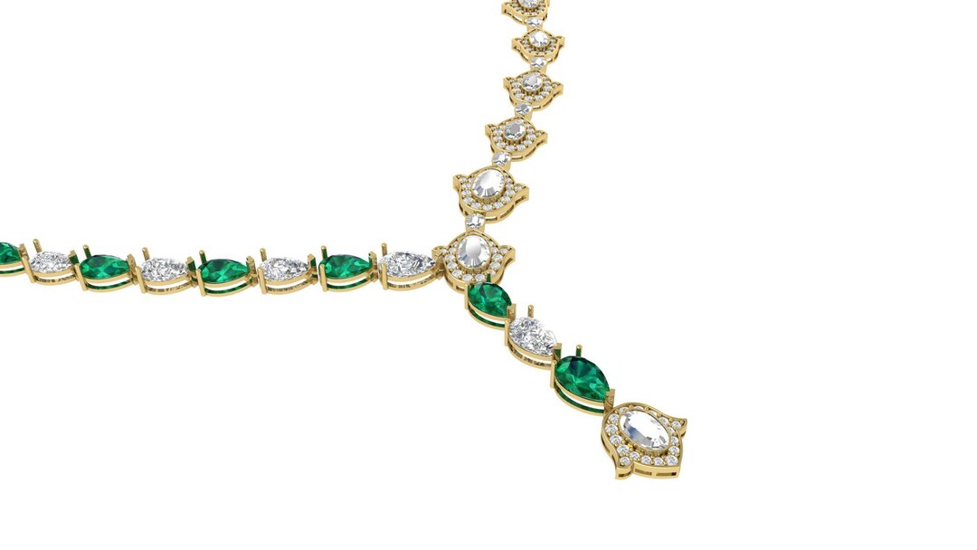 Emerald Drop Necklace CAD Design | Y-style Green Stone & Diamond ...