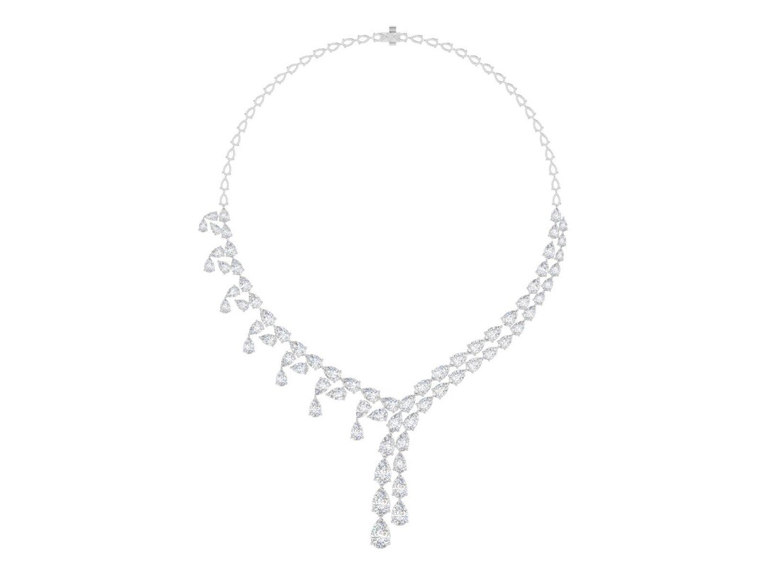 Asymmetric Diamond Necklace CAD Design | Luxury Pear Diamond Flow ...