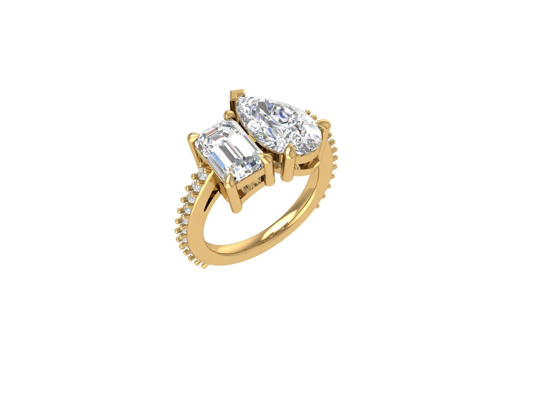 Toiet Moi Diamond Engagement Ring CAD | Pear & Emerald Cut Ring CAD ...