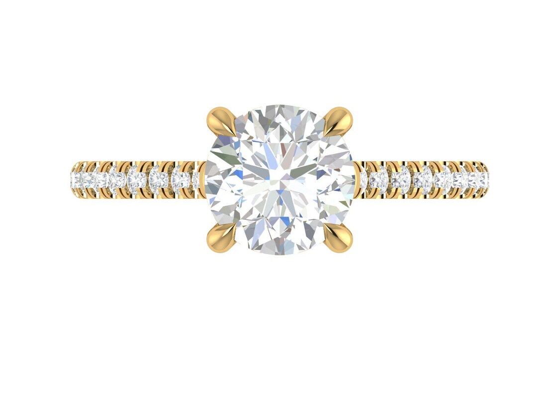 Pavé Diamond Engagement Ring 3D Model | Round Solitaire (STL) - Etsy