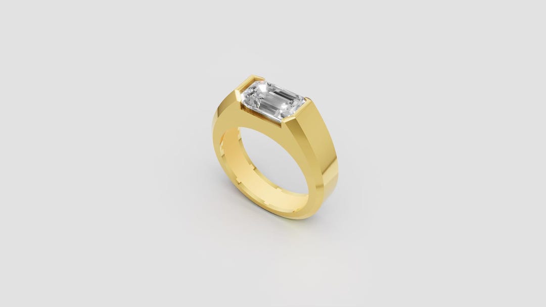 Emerald Cut Bezel Ring CAD Design | Modern Signet Diamond Ring CAD ...