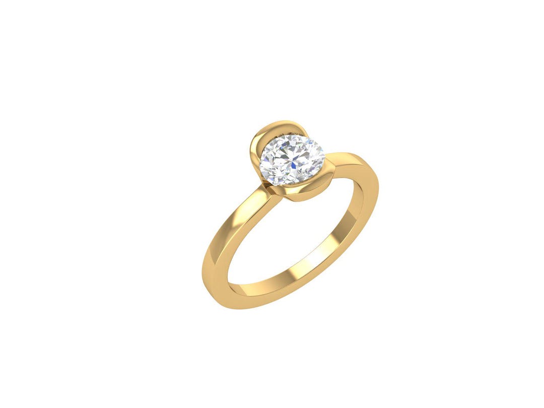 Round Bezel Solitaire Engagement Ring CAD | Modern Bezel Set Diamond ...