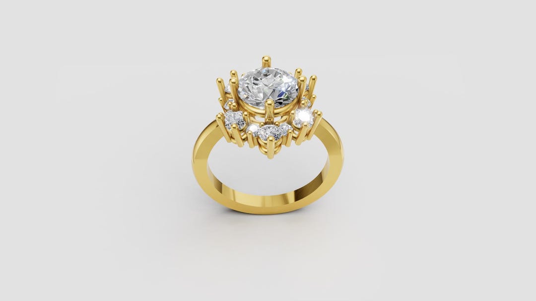 Round Cluster Engagement Ring CAD Design | Halo Diamond Ring CAD ...