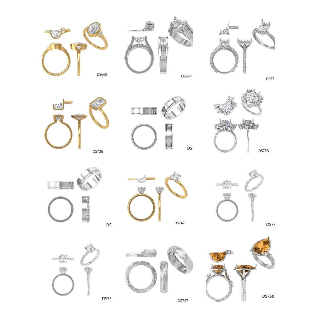 12 Rings Ring CAD Designs for Jewelry | Professional Digital CAD Files ...