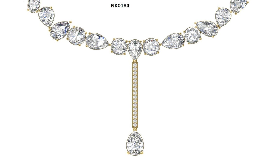 Luxury Diamond Necklace CAD Design | Pear & Round Cut Bridal Necklace ...