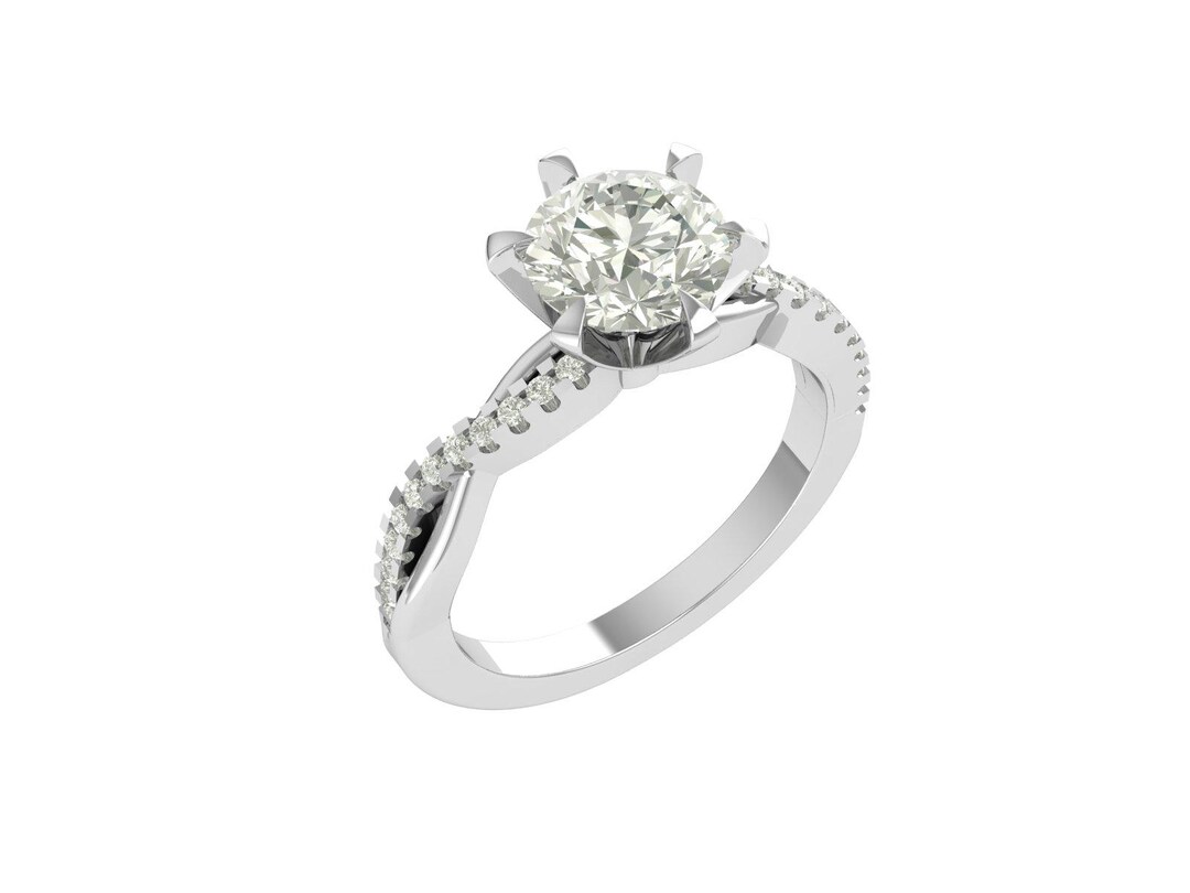 Twisted Band Solitaire Engagement Ring | 14K White Gold Round Diamond ...