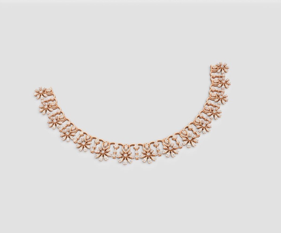 Floral Diamond Necklace CAD Design | Luxury Rose Gold Diamond Necklace ...
