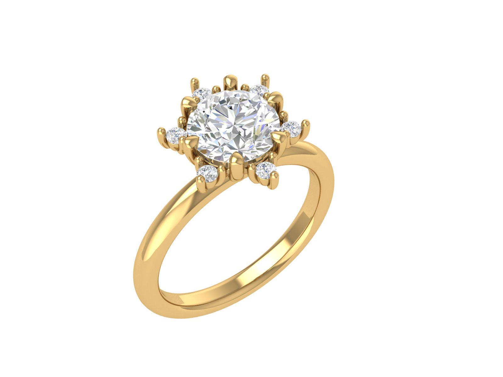 Sunburst Halo Engagement Ring in Gold Style | 3D Printable STL & 3DM ...