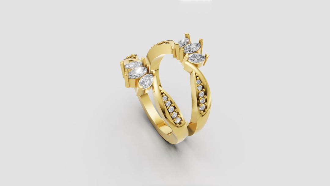 Open Bypass Marquise Diamond Ring CAD | Modern Split Shank Bypass Ring ...