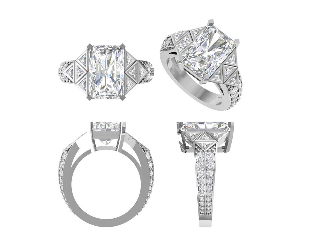 Radiant Cut Diamond Engagement Ring CAD Design | Luxury Geometric ...