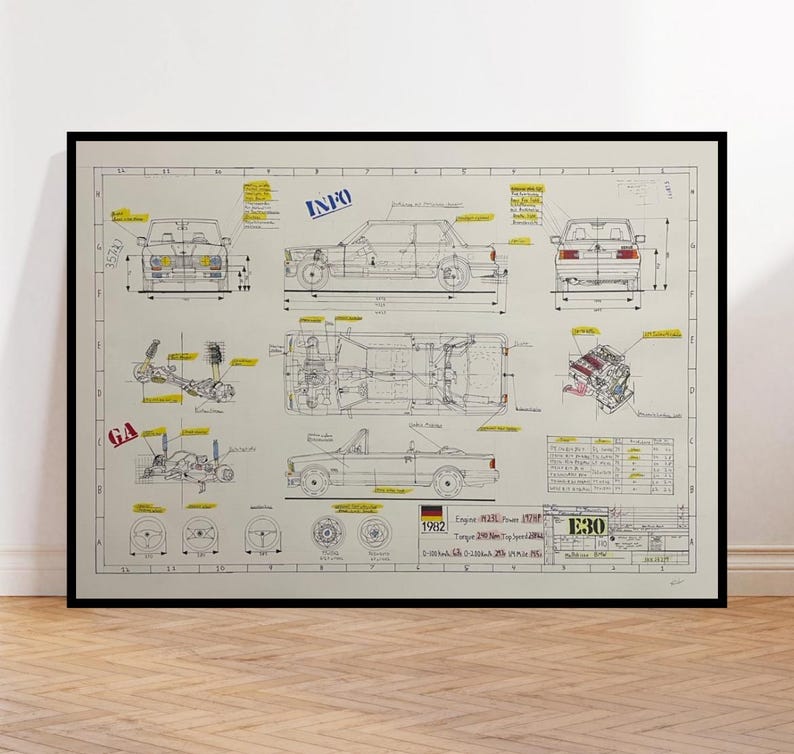 BMW E30 Blueprints Poster - Etsy