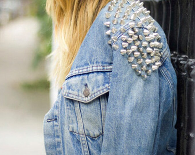 Custom- Made to Order- Spike Studded Denim Jacket - Etsy
