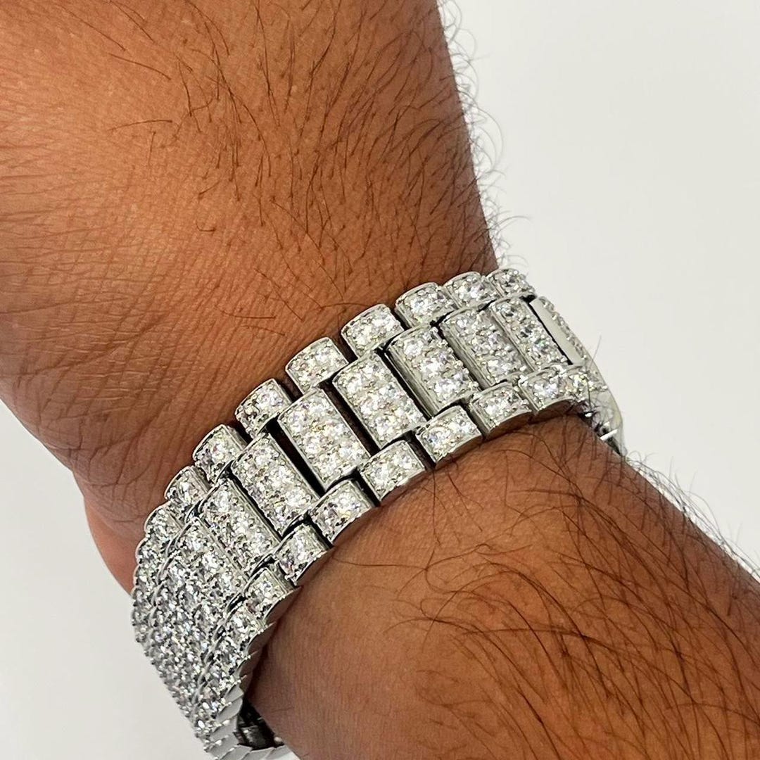 Silver Iced Out Watch Chain Bracelet - Etsy