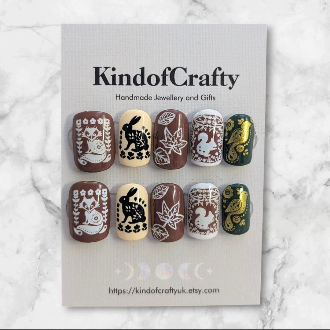 Hand Painted Woodland Creature Press on Nails, Nail Art, Birthday Gift ...
