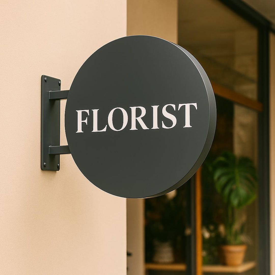 Custom Double-sided Metal Blade Sign – Round Hanging Outdoor Business ...