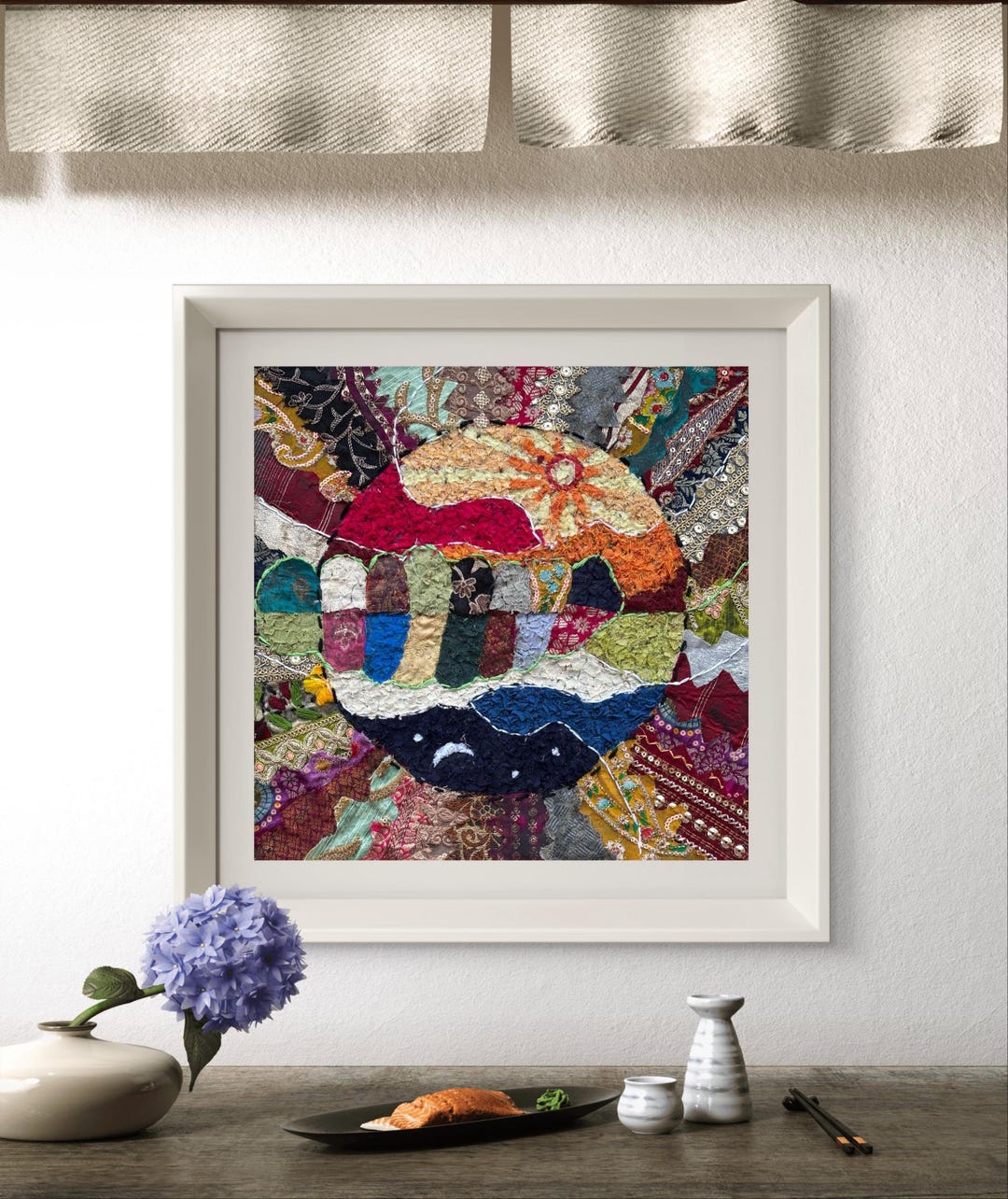 Sun and Moon Fabric Art | Upcycled Textile Collage With Indian Fabric ...