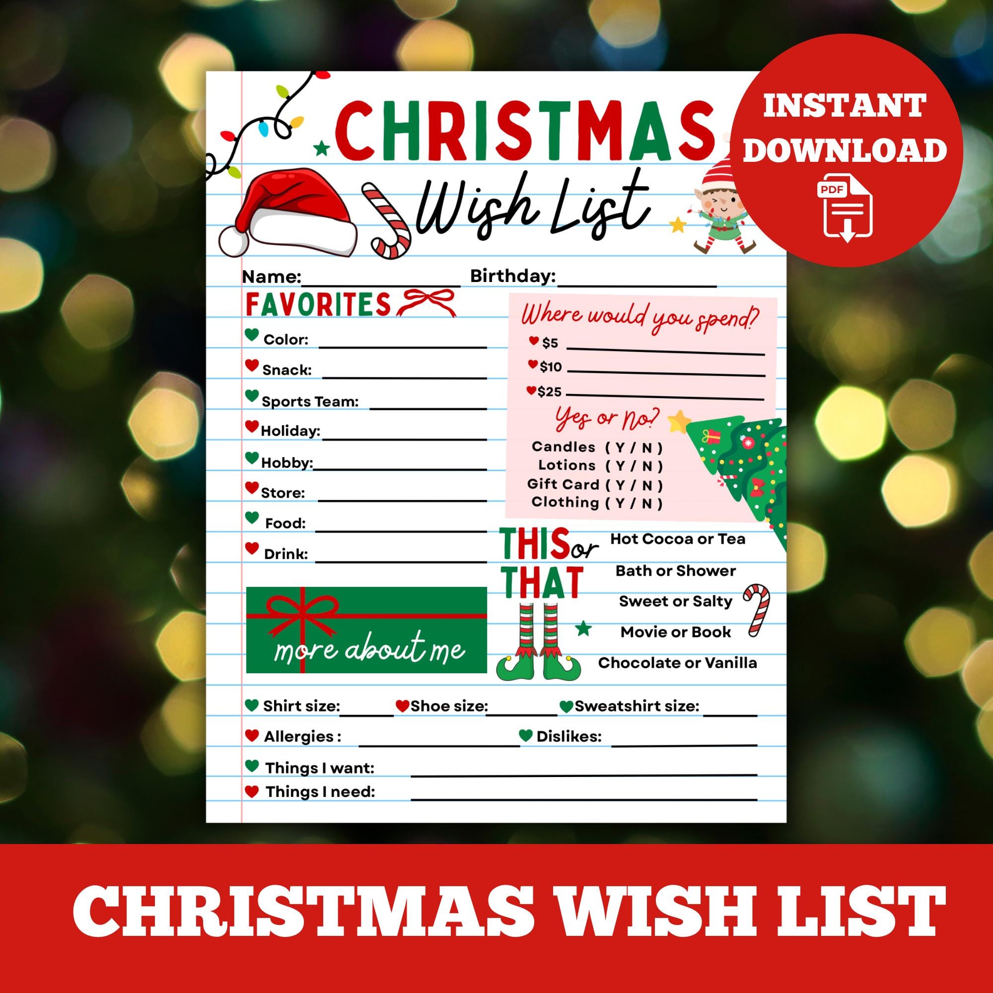 Christmas Wish List Printable – Fun Holiday Template for Kids & Adults ...