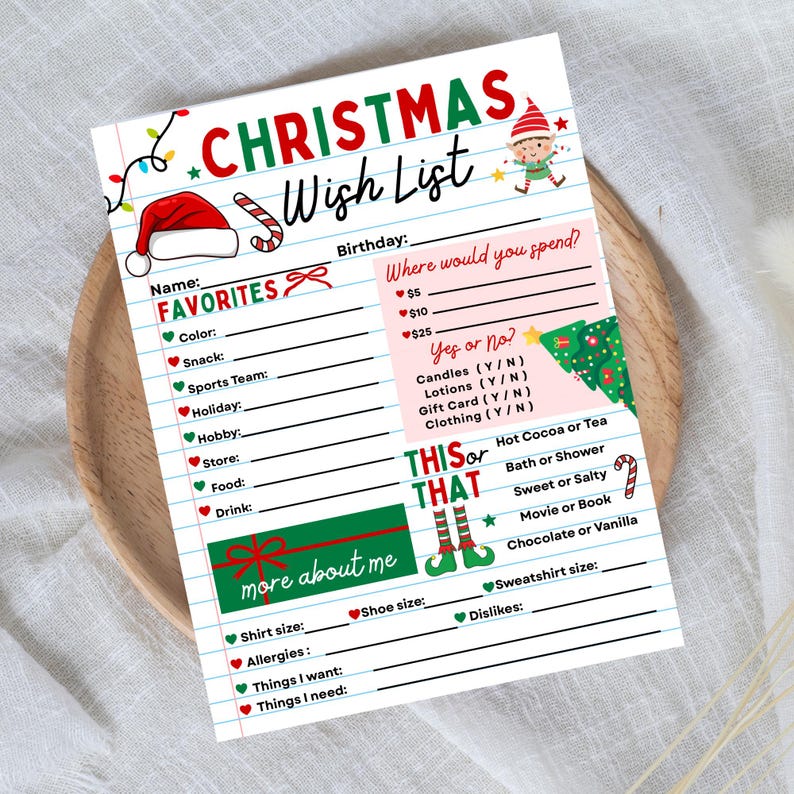 Christmas Wish List Printable – Fun Holiday Template for Kids & Adults ...