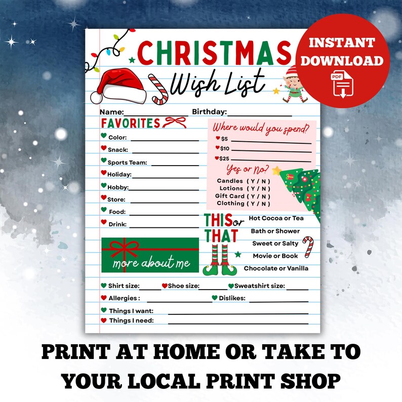 Christmas Wish List Printable – Fun Holiday Template for Kids & Adults ...