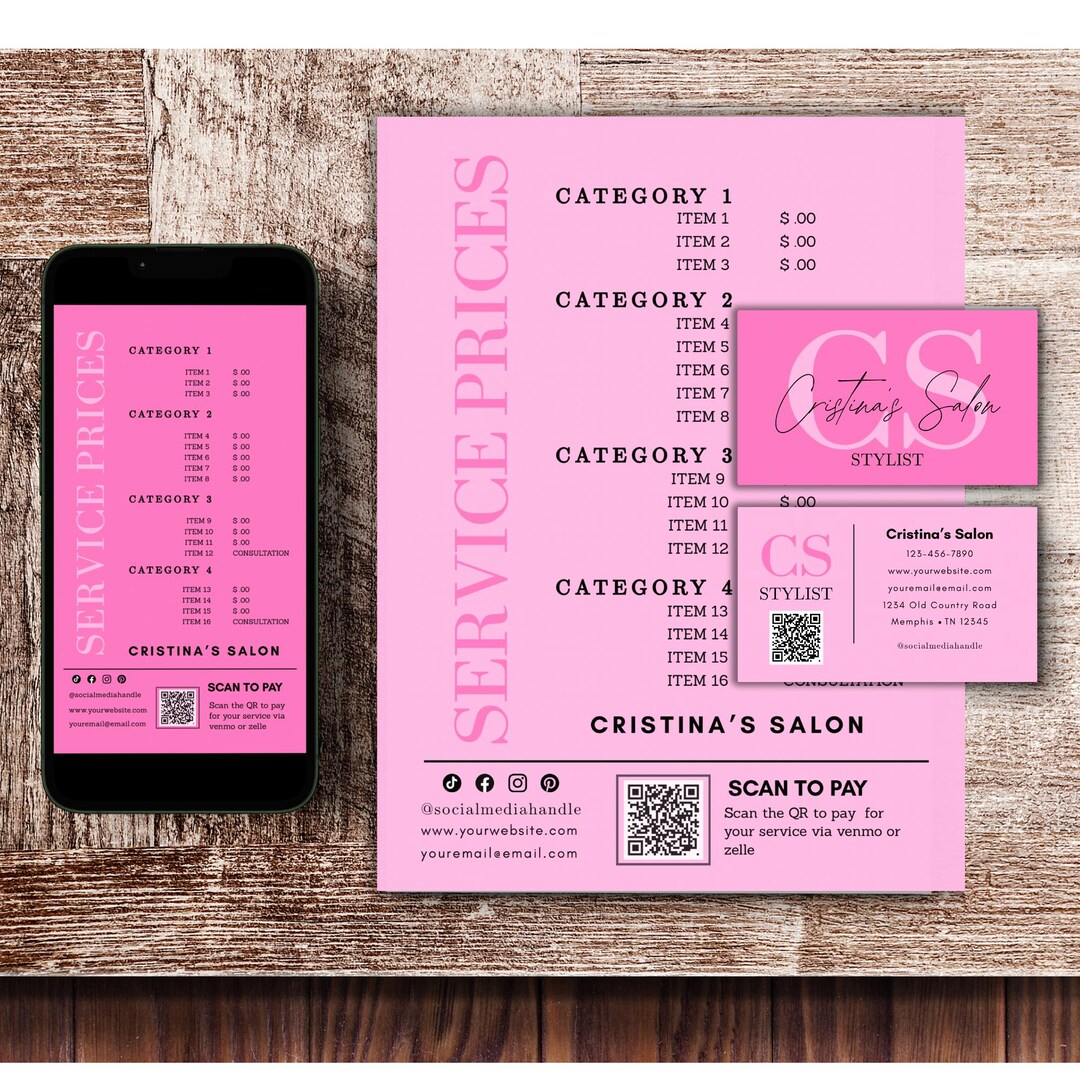 Salon Price List & Business Card Canva Template: Modern Minimalist ...