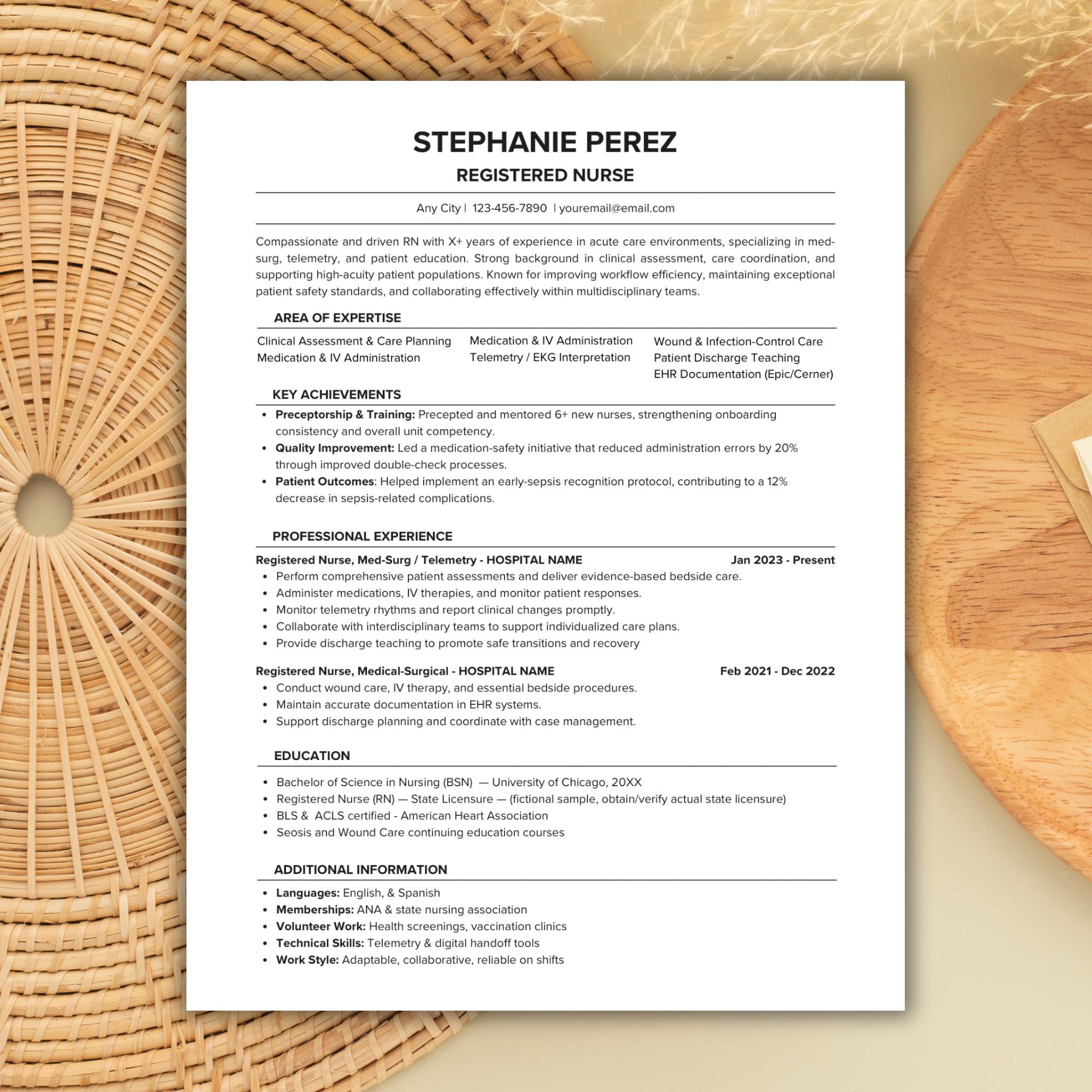 Registered Nurse Resume Template, RN, ATS Friendly, Modern Resume for ...