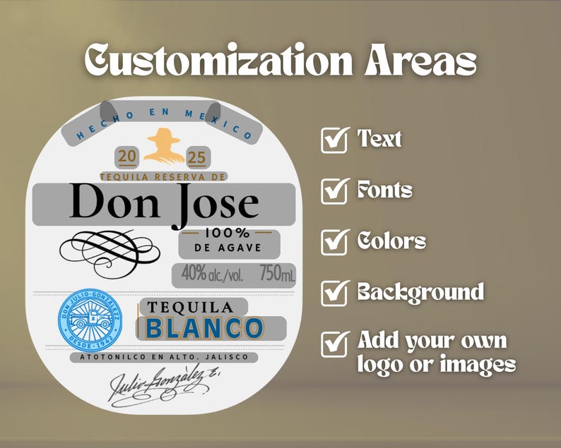 Editable Don Julio Blanco Tequila Label Template | 750ml Tequila Bottle ...