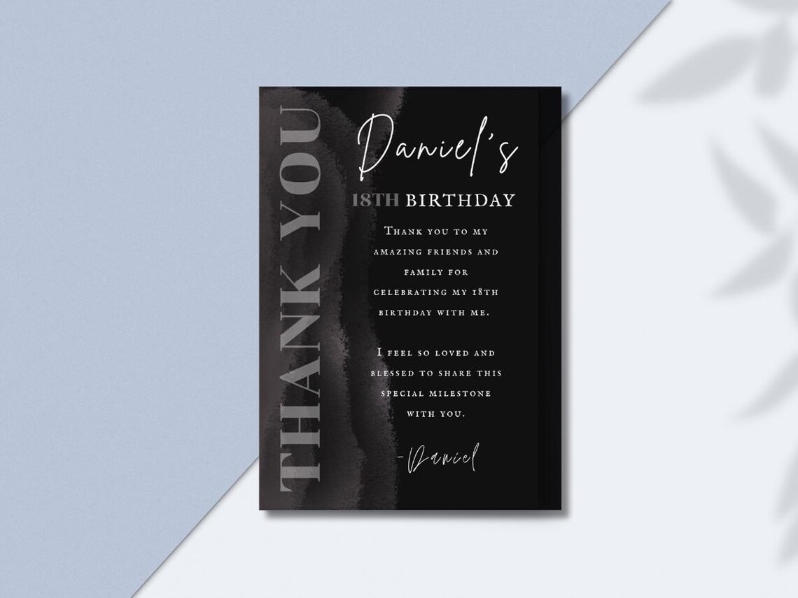 Modern 18th Birthday Thank You Card: Black & White Printable (5x7 ...