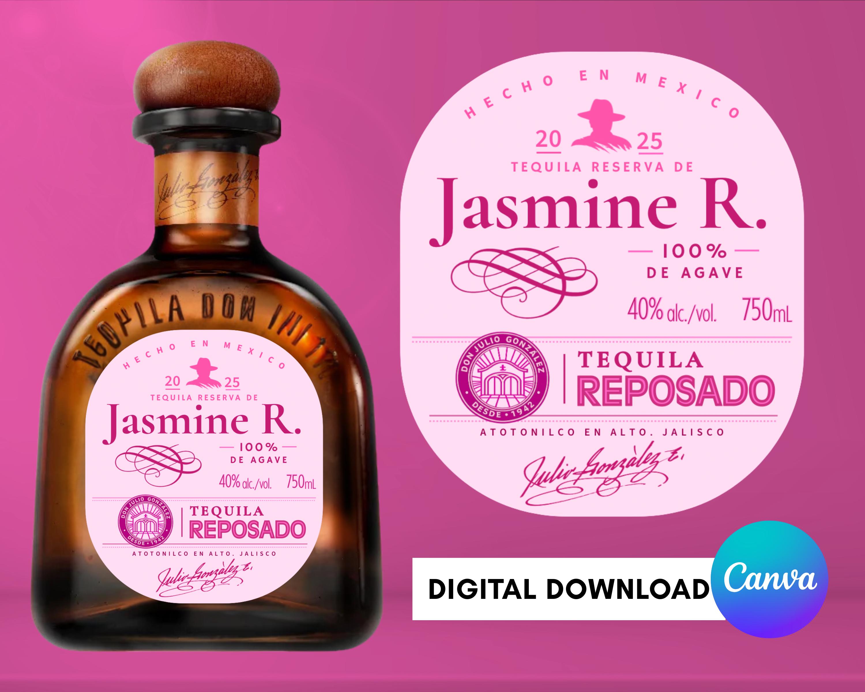Editable Pink Tequila Label Canva Template for 750ml Patron Bottle ...