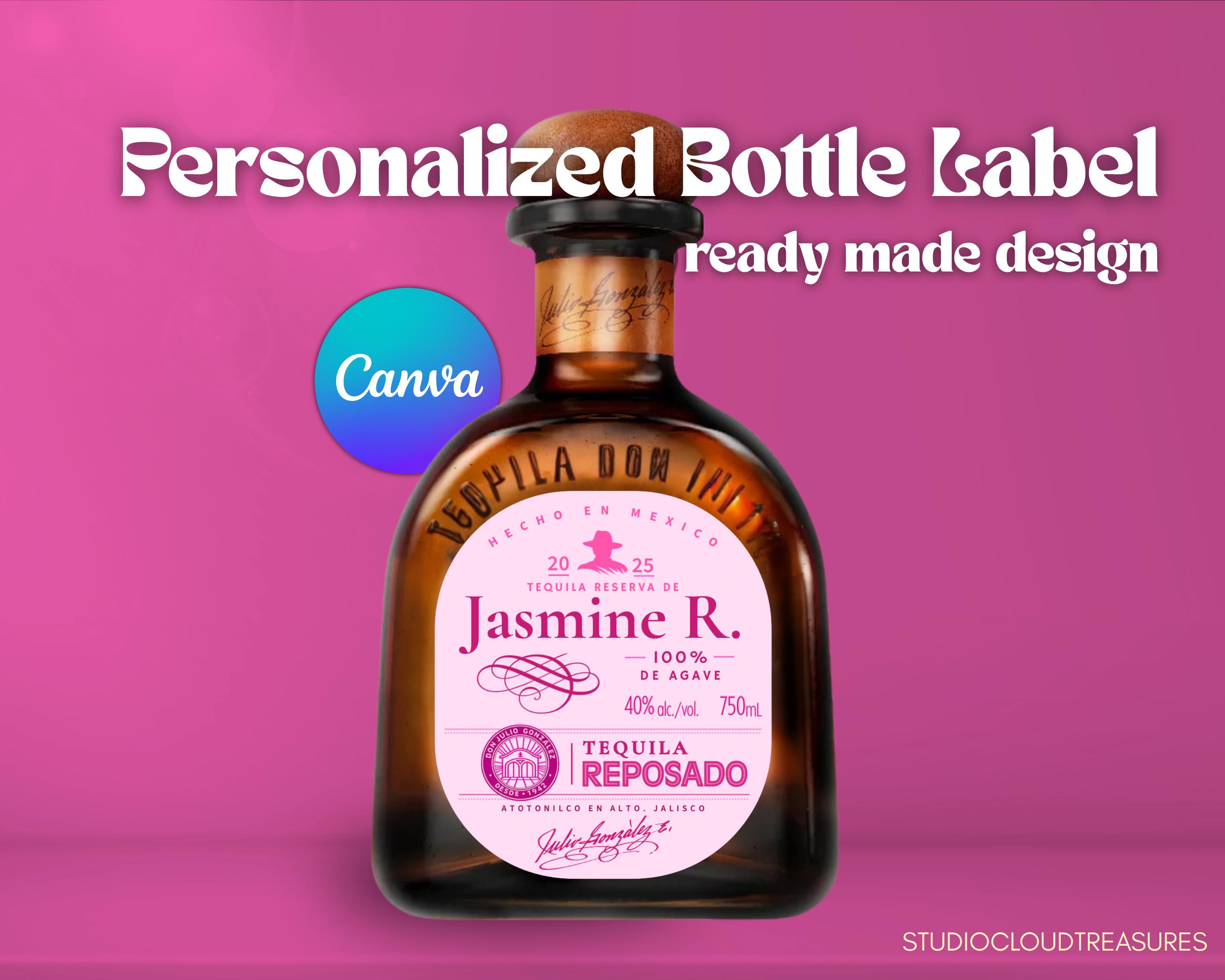Editable Pink Tequila Label Canva Template for 750ml Patron Bottle ...