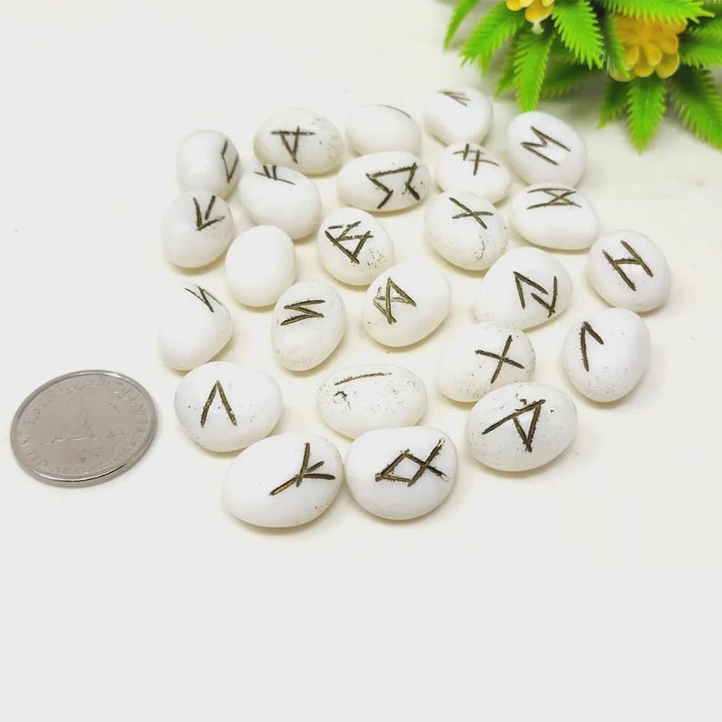 White Quartz Rune Set – Hand Engraved Elder Futhark Viking Runes ...