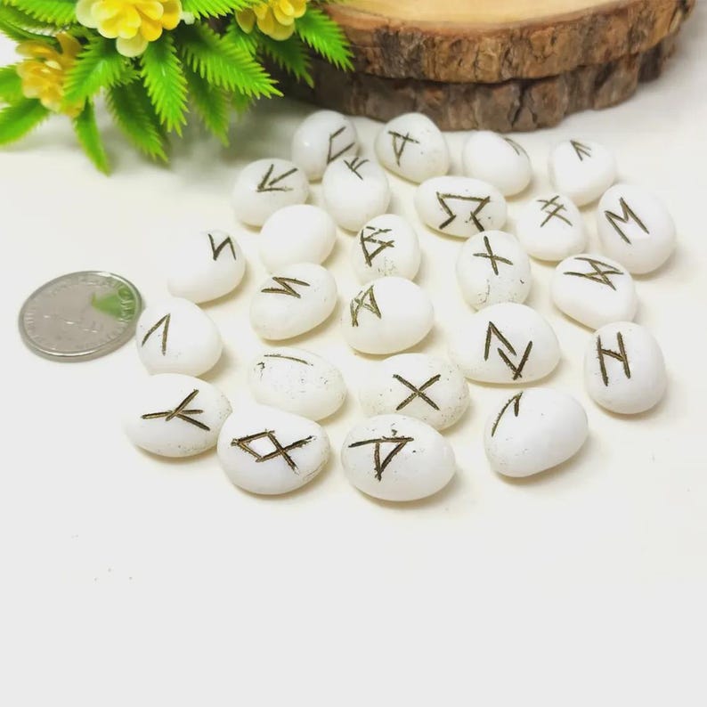 White Quartz Rune Set – Hand Engraved Elder Futhark Viking Runes ...