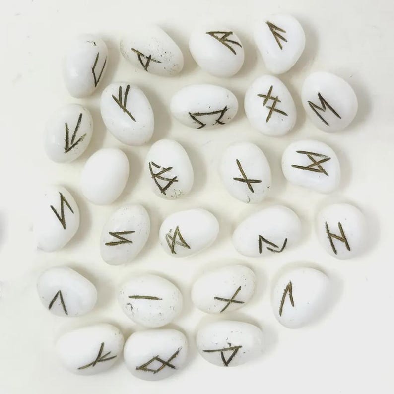 White Quartz Rune Set – Hand Engraved Elder Futhark Viking Runes ...