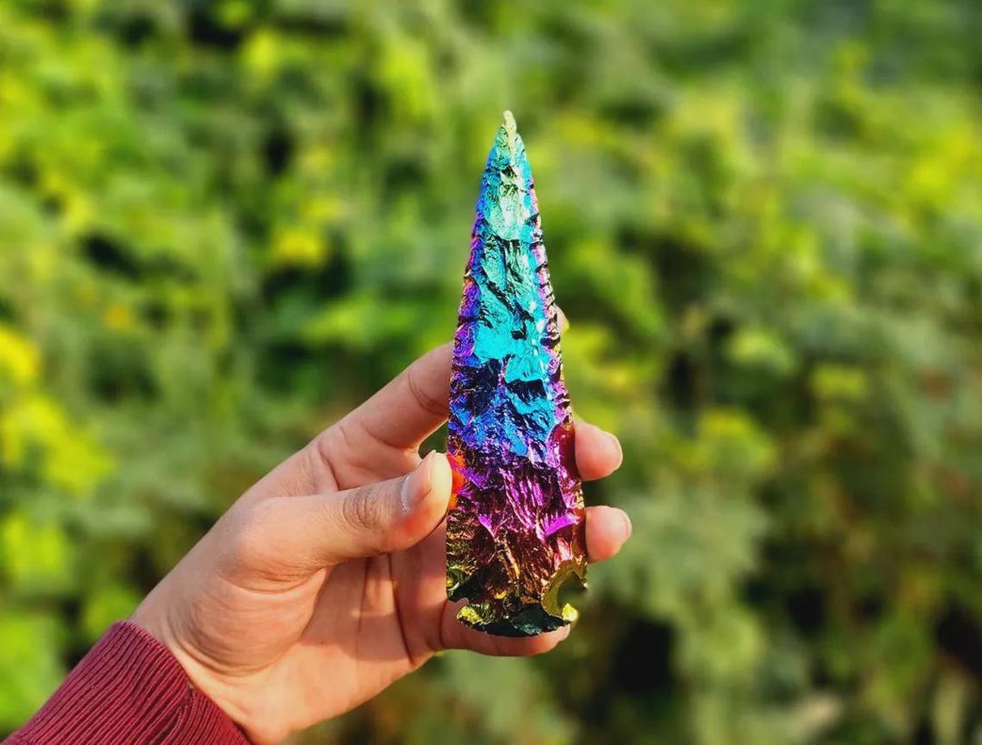 Titanium Aura Quartz Arrowhead: Rainbow Obsidian Crystal Point, Jewelry ...