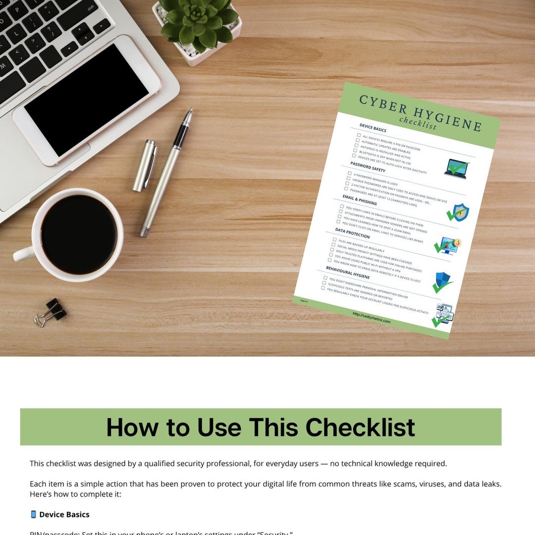 Cyber Hygiene Checklist Poster – Printable A4 Security Awareness Guide ...