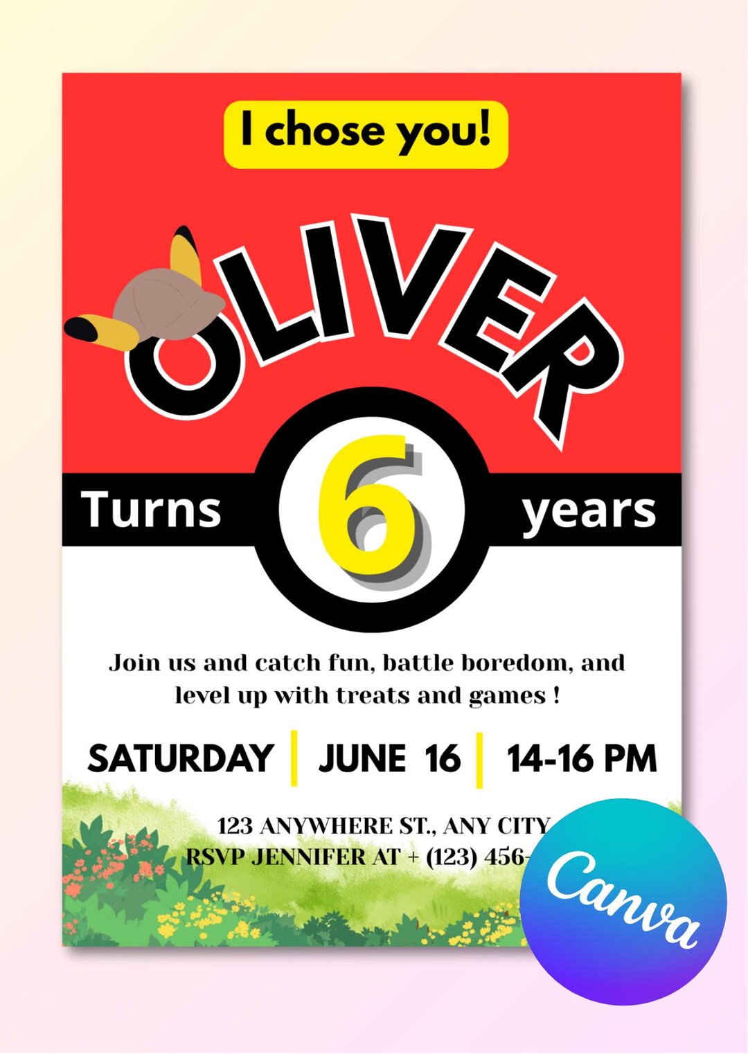 Pokemon Birthday Invitation | 5x7 Canva Editable Template | Digital ...